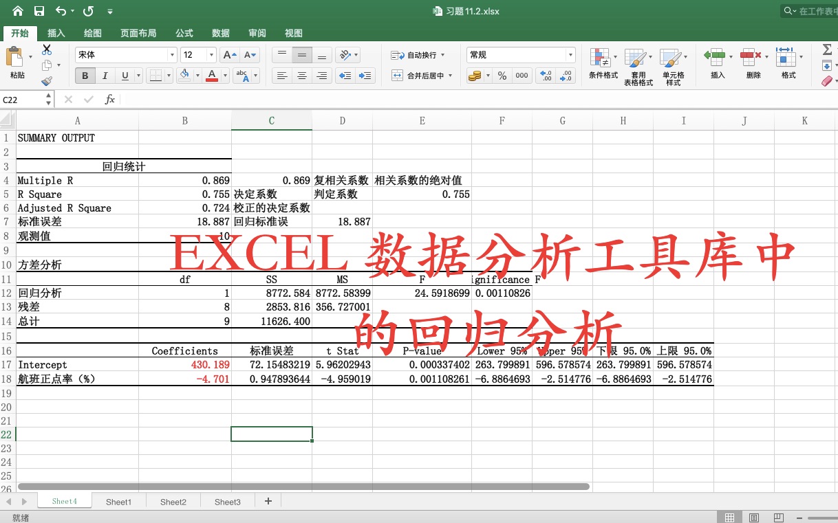 EXCEL数据分析工具库中的回归分析