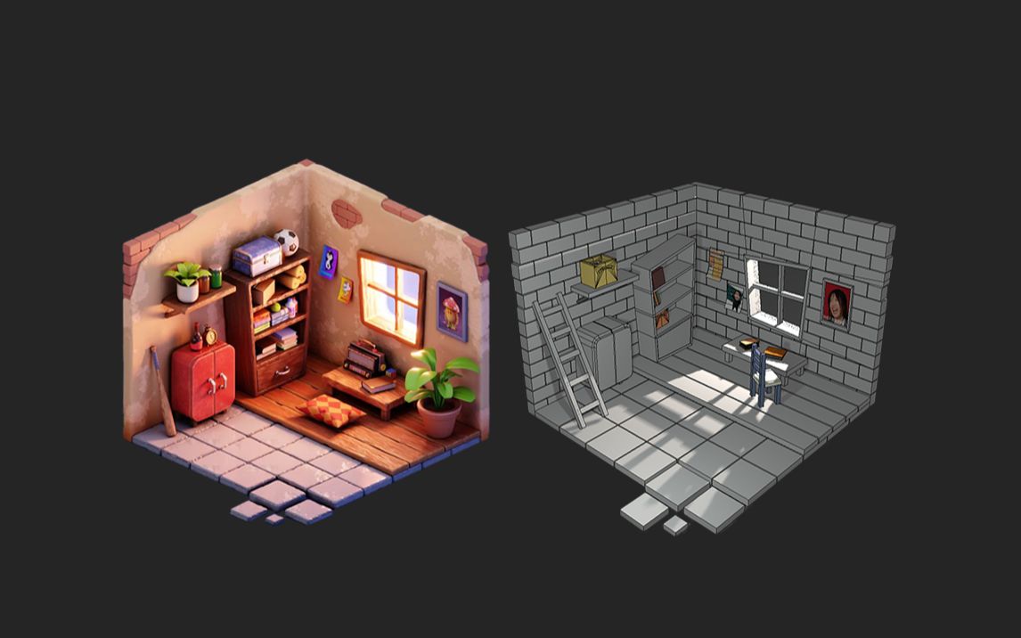 3DMAX温馨的室内小房间场景模型制作,从零开始,教你快速搭建风格化...