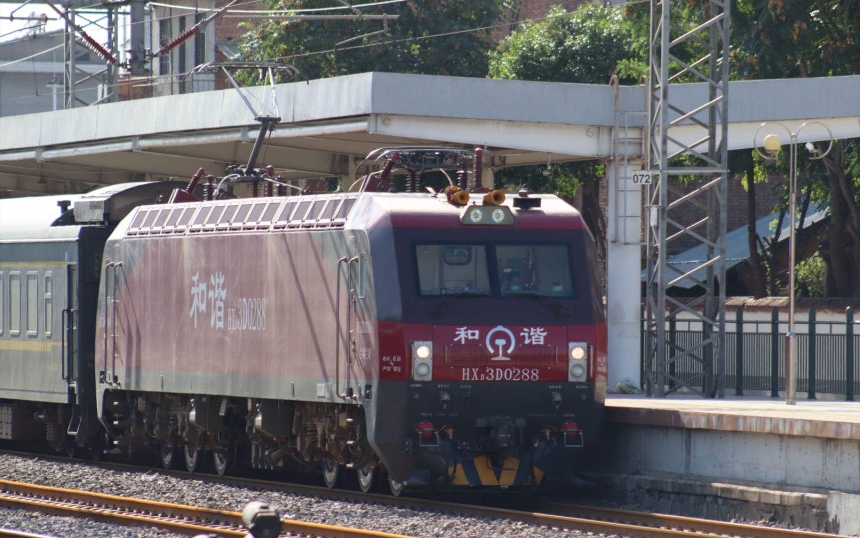 【铁路随拍】HXD3D0288牵引K420武功站6道发车(单反固定机位)