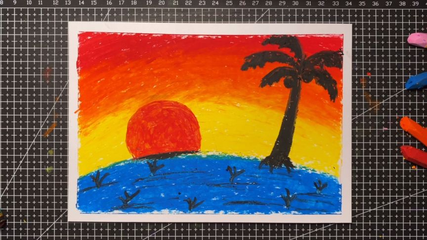 重彩油画棒第3集,零基础简单风景画,儿童创意美术教程