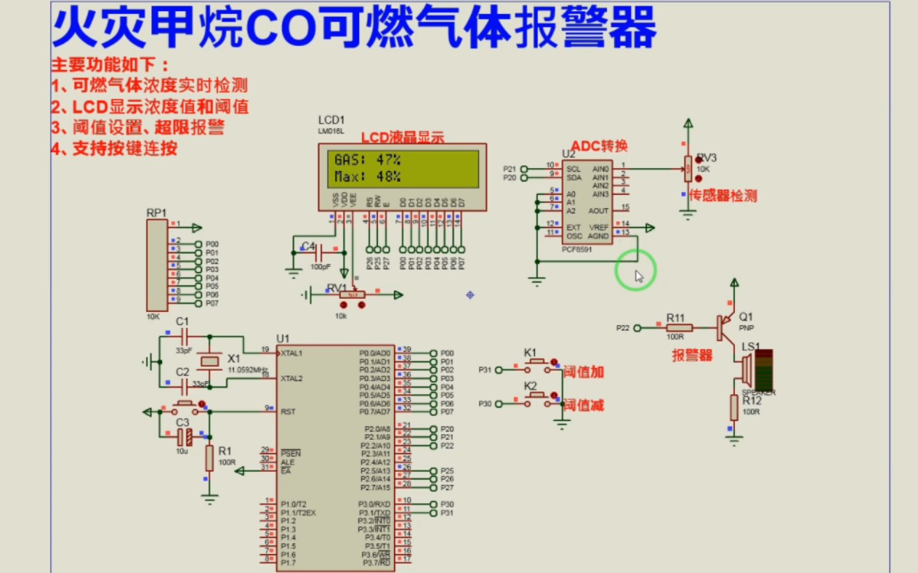 【Proteus仿真】【51单片机】火灾甲烷CO可燃气体报警器设计