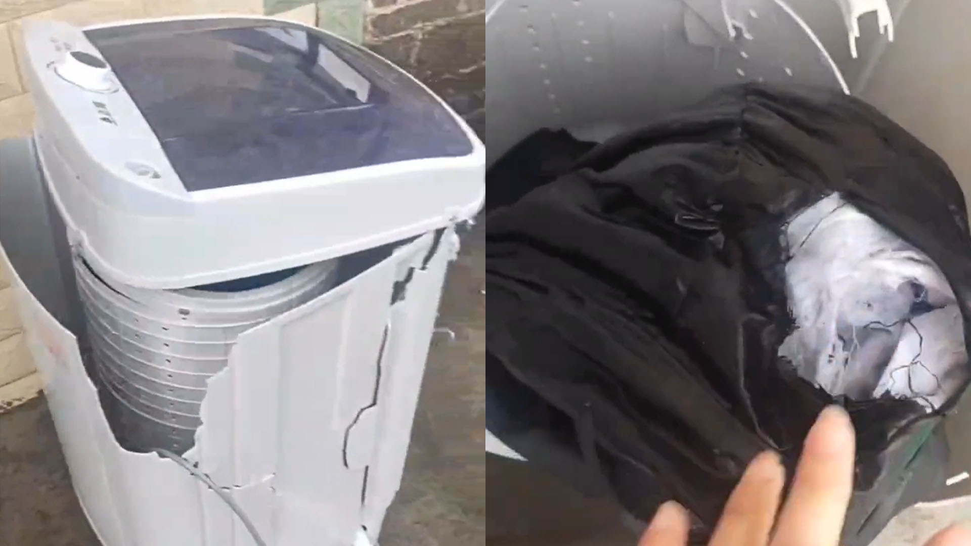 女子羽绒服放脱水机里脱水,几秒后竟发生爆炸:脱水机崩坏手受伤