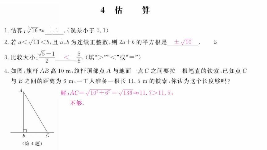 北师大版八年级 数学上册作业本11-第二章实数-4估算