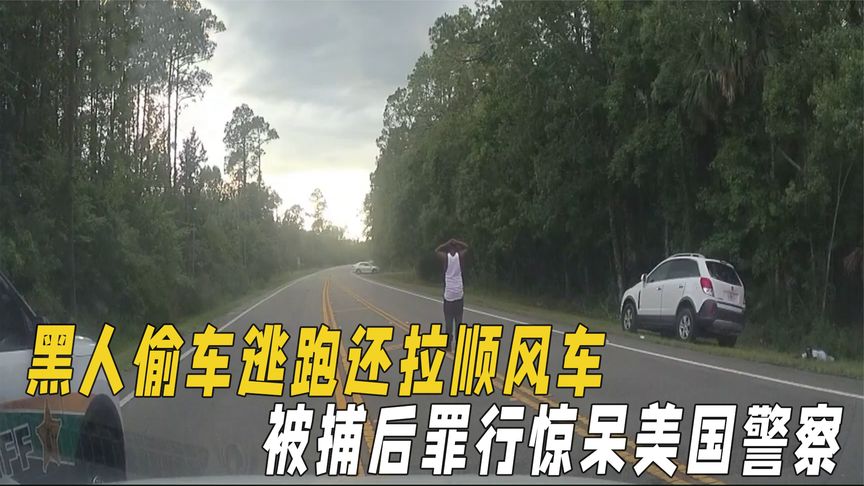 美国小偷太猖狂!黑人偷车逃跑还拉顺风车,警察公路追击将其抓获