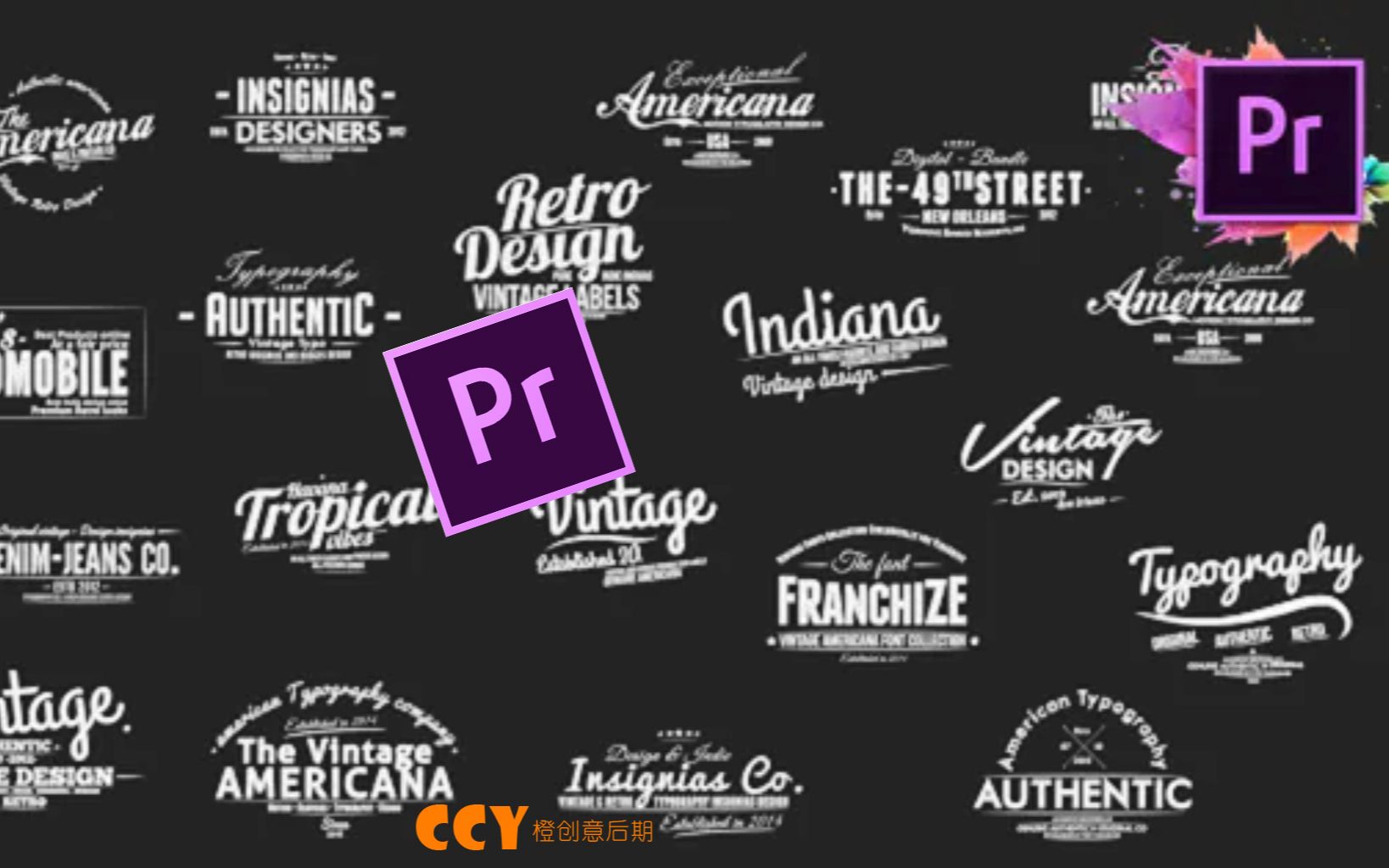 PR模板:26款复古版式包手绘风格文字标题字幕动画视频模板