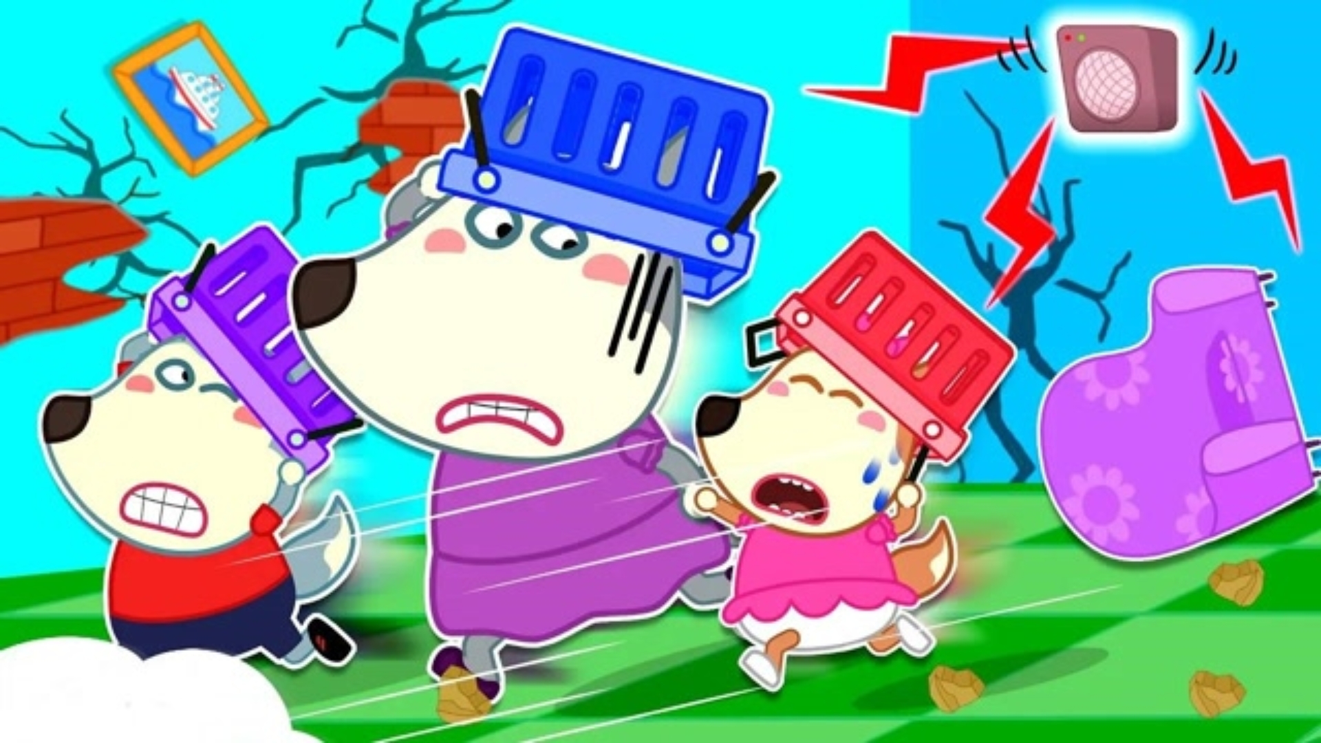 英语启蒙动画:The earthquake is coming toprotect your head 哎呀!地震...