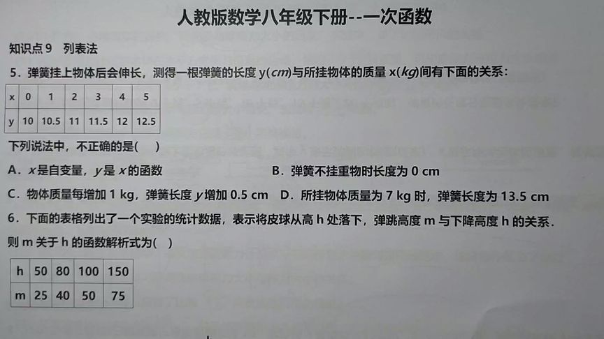 一次函数知识点9列表法