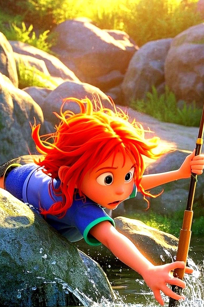 儿童动漫,小猴皮皮学钓鱼,差点掉进小河里