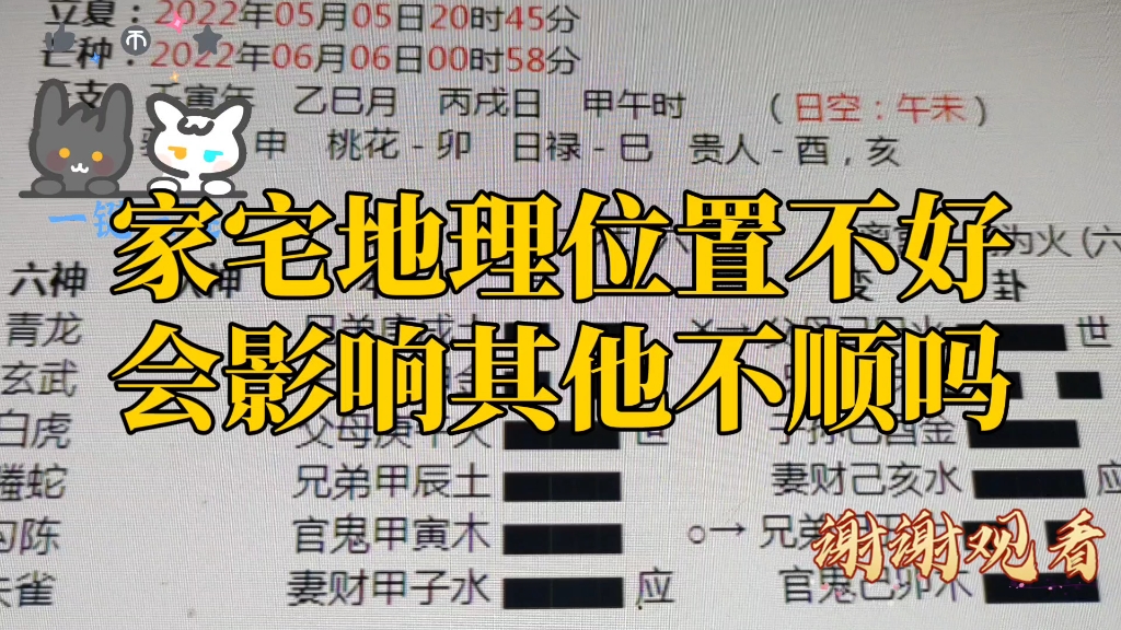六爻实战断卦,卦例分享,家宅地理位置不好,会影响其他不顺吗?