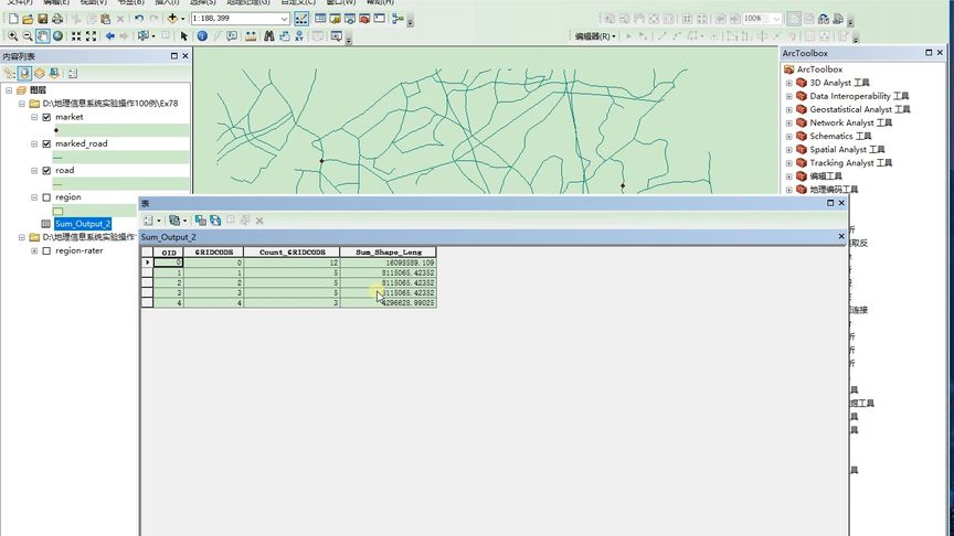 ArcGIS按栅格分区统计路网(4)统计各分区道路总长