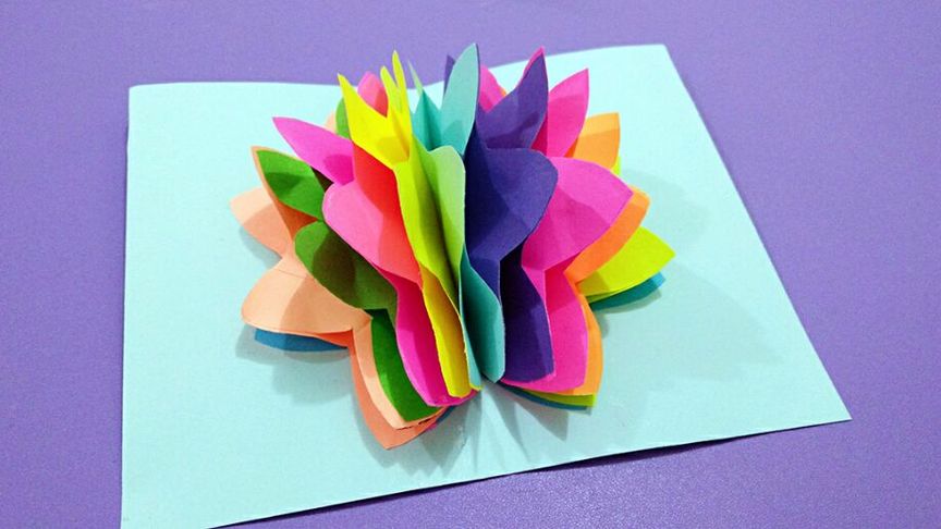 打开以后实在太漂亮了,教你做立体花朵贺卡,很简单的折纸教程