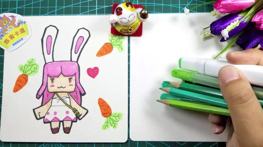 将迷你世界中粉丝系的兔美美画成绿色系,对比之后哪个更好看?