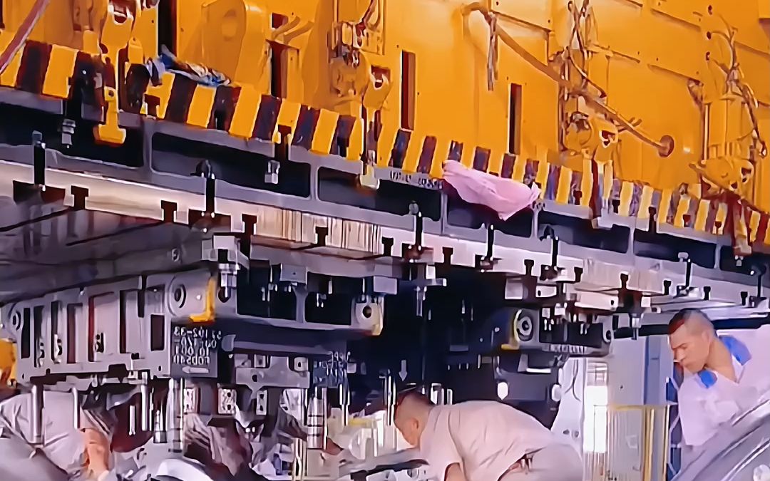 大型冲压模工作现场,需要多人进模内取料,看着确实有点危险