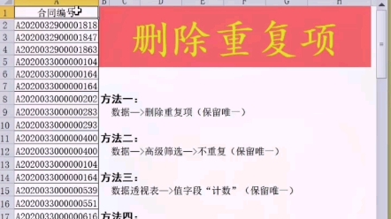 删除重复项、保留唯一值。
