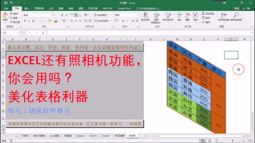 美颜相机人人用,教你EXCEL中隐藏的照相机功能,美化表格的利器