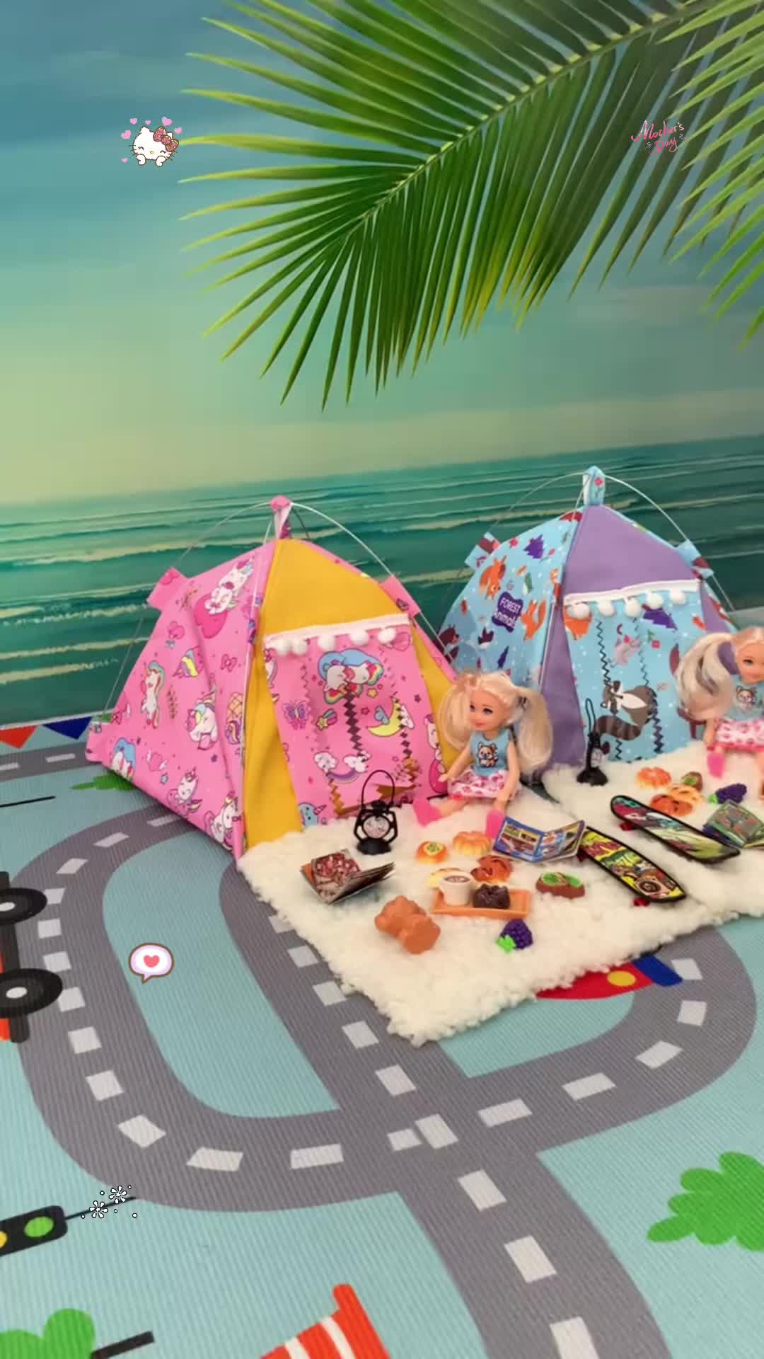 迷你帐篷微缩露营桌椅娃屋道具仿真食玩模型过家家儿童玩具小摆件#...