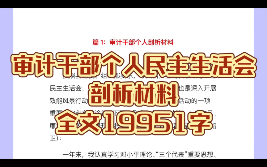 审计干部个人民主生活会剖析材料(全文19951字)