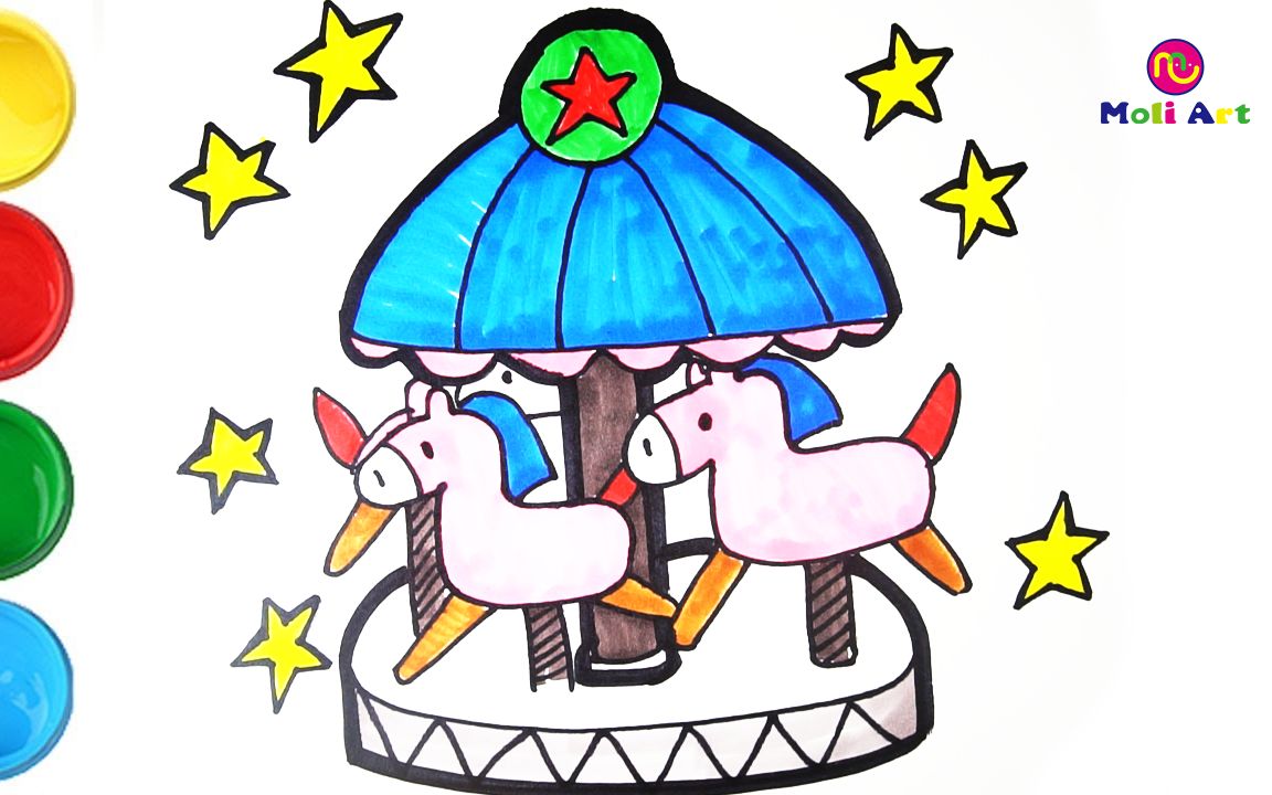 简笔画旋转木马简笔画图片大全儿童画幼乐园画画作业简笔画学英语