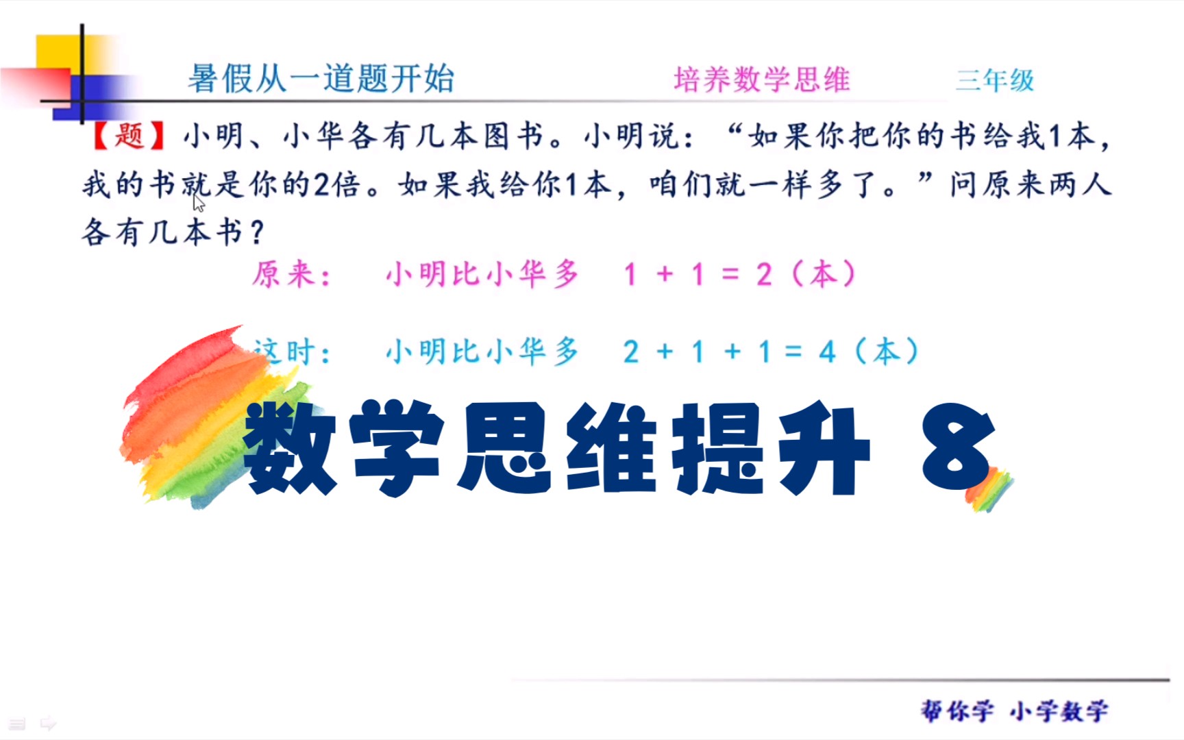 如何提升数学思维?看看比多比少、差倍和还原问题相结合的应用题!