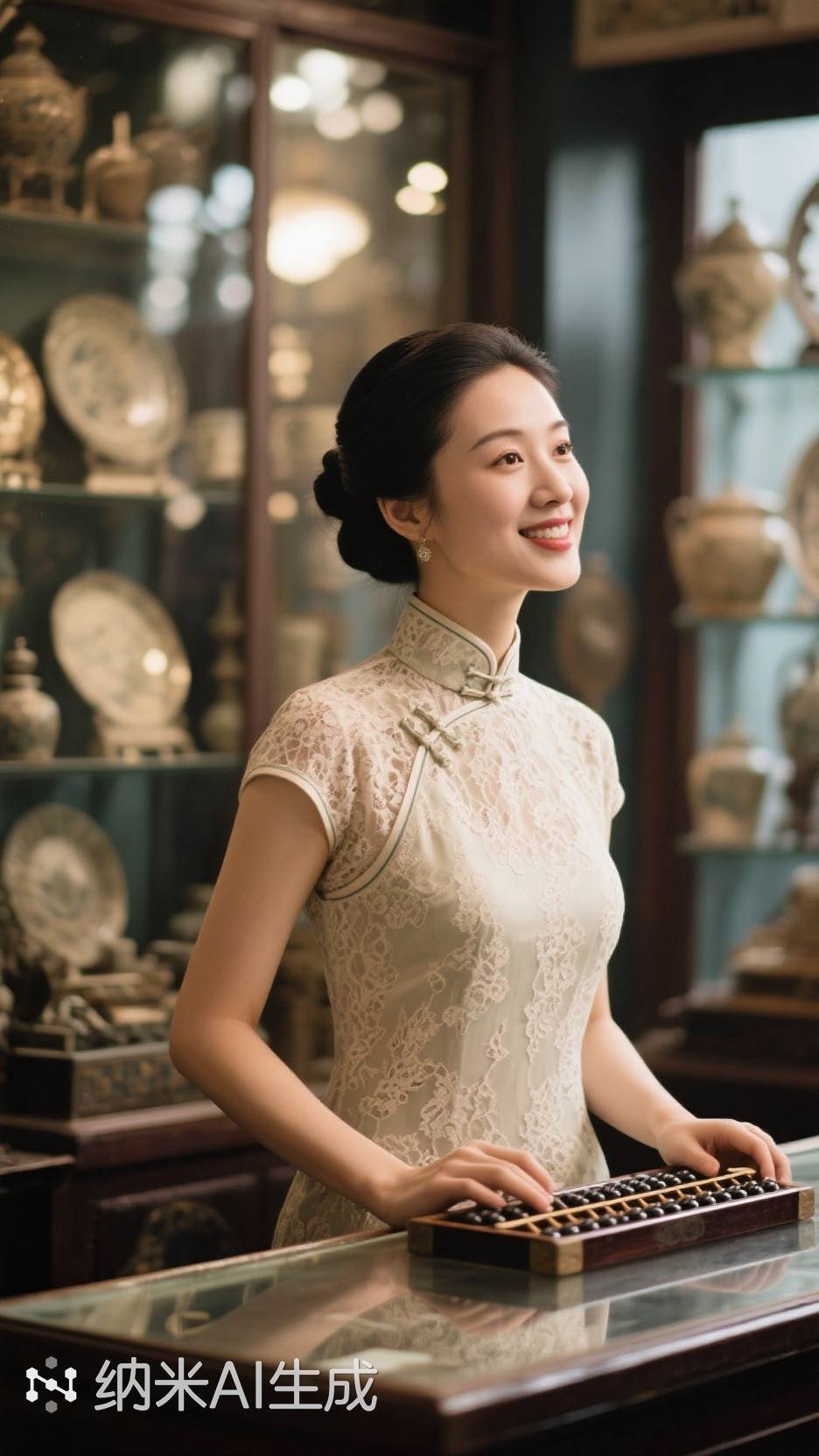 旗袍佳人轻拨算珠,回眸一笑醉时光 #美女 #摄影