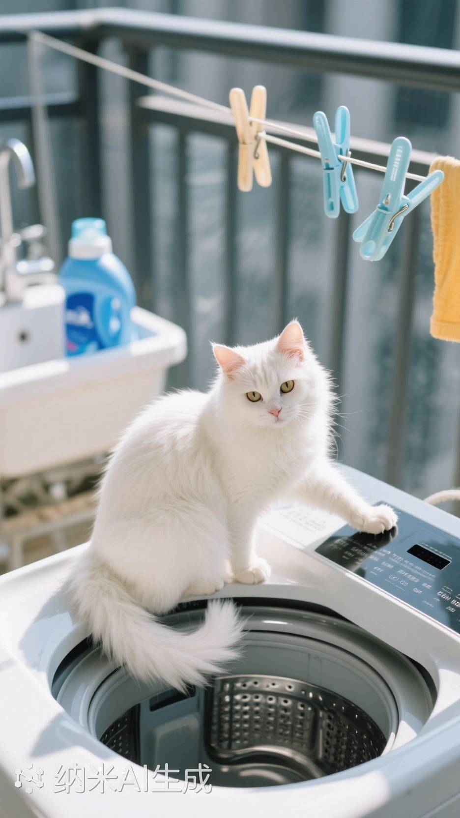 动物:洗衣机滚筒是啥?小白猫试探又怂萌 #萌宠