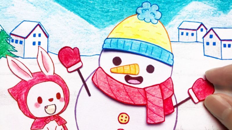手绘定格动画:冬天里的第一场雪,纸上堆雪人太治愈了