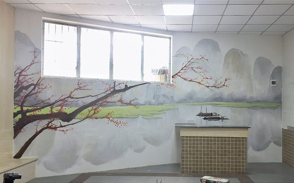 蛇角独| 壁画| 简单的国画山水水墨画!手绘墙绘