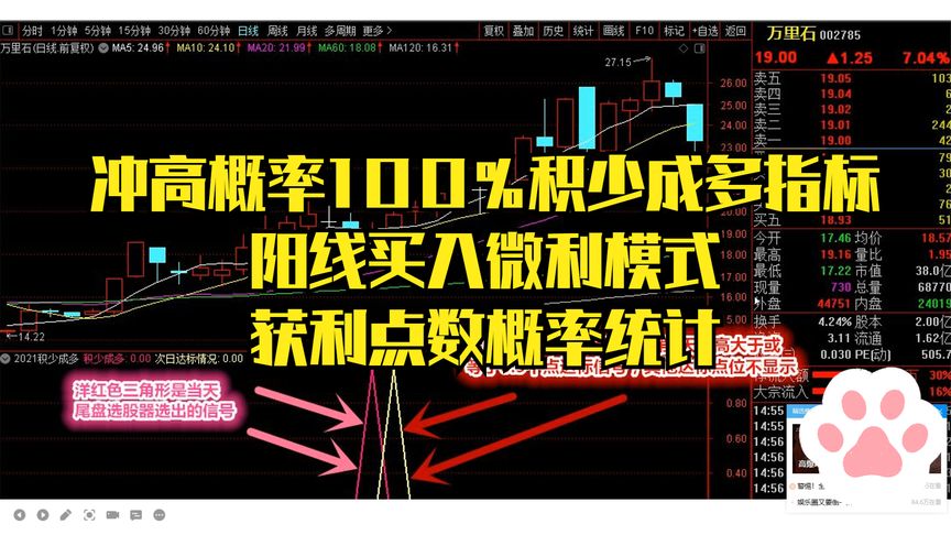 冲高概率100%积少成多指标,阳线买入微利模式,获利点数概率统计