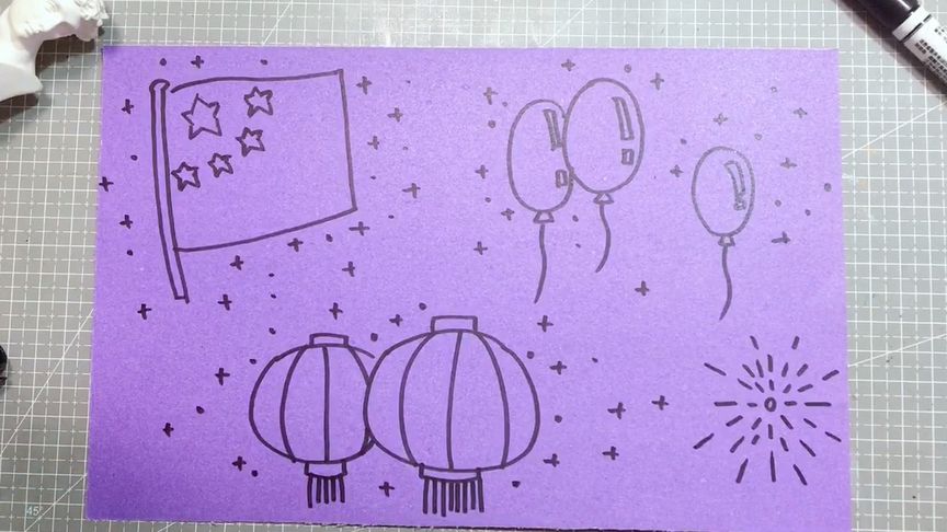 国庆元素简笔画#国旗#气球#灯笼#烟花