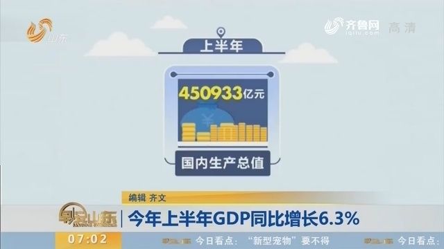 国家统计局公布主要经济数据:今年上半年,我国GDP同比增长6.3%
