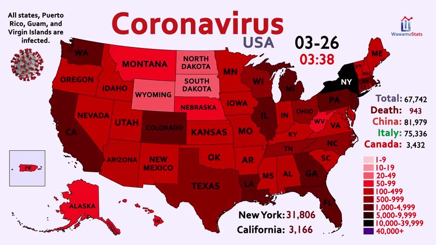 通过图表形式感受下美国新冠病毒的爆发过程