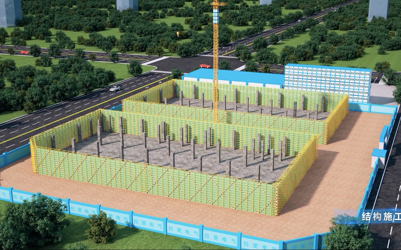 工程施工3d动画'厂房施工动画'bim动画演示'施工工艺动画演示'建筑...