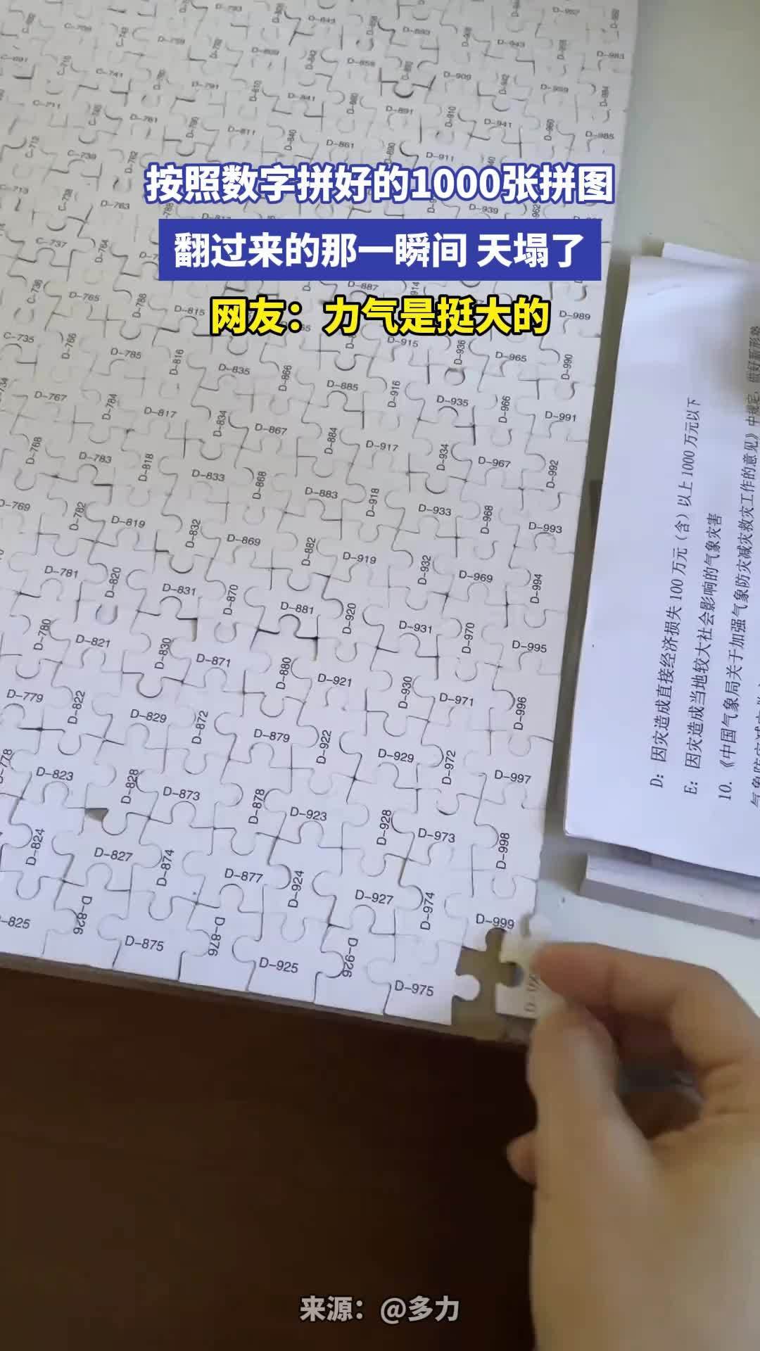 按照数字拼好的1000张拼图,翻过来的那一瞬间 天塌了