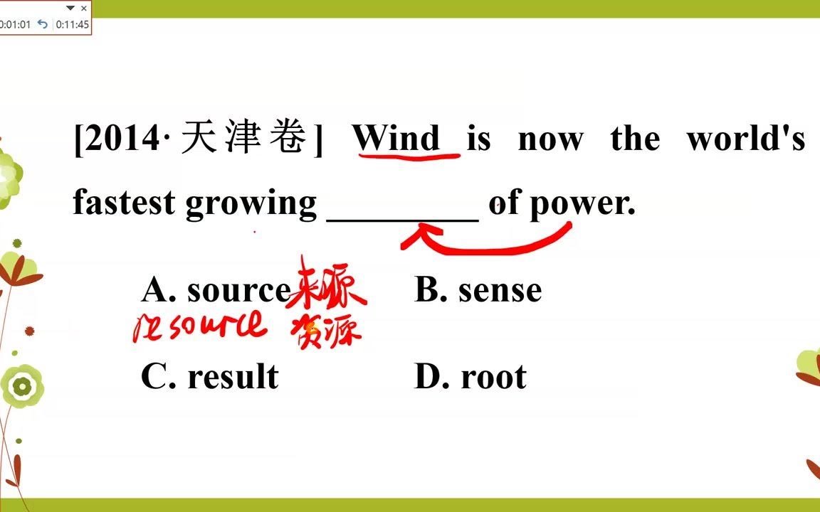 高考英语,风力是现在世界上增长最快的电力来源resource和source等,...