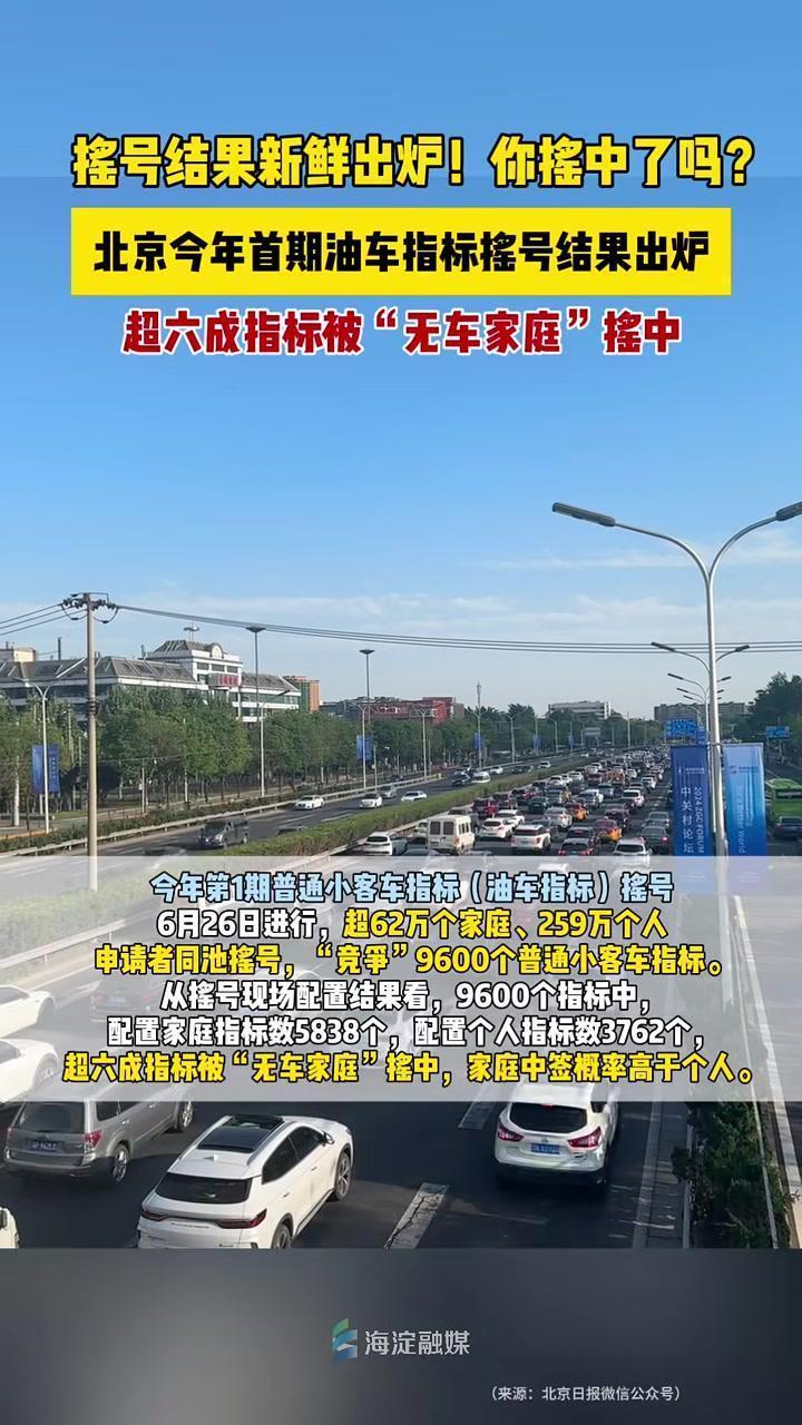 北京今年首期油车指标摇号,结果出炉!超六成指标被"无车家庭"摇中,你...