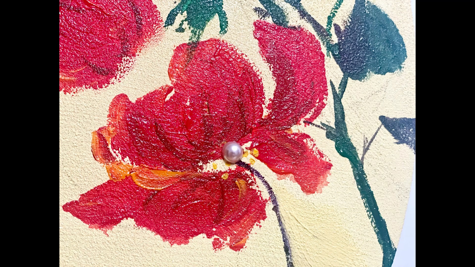 石英砂肌理画|扶桑花