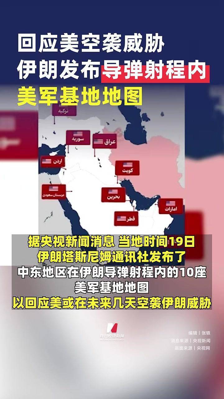 #伊朗发布导弹射程内美军基地地图回应美空袭威胁#美媒称美或周末...