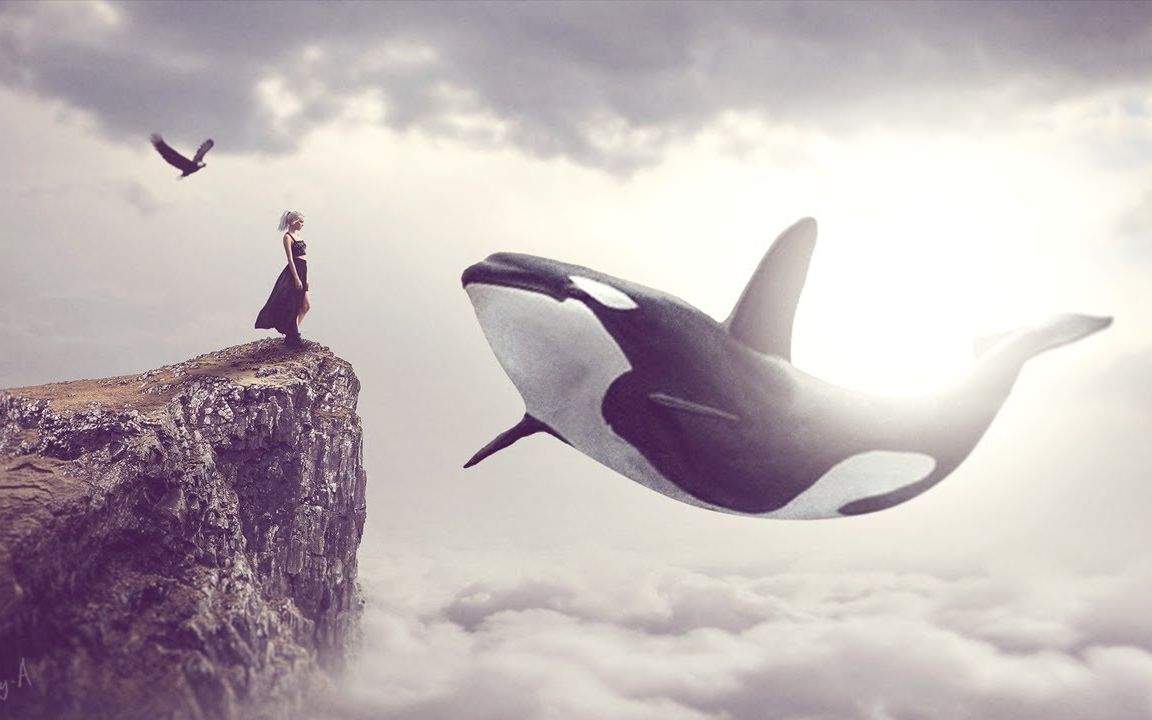 【Ps合成】制作大鲸鱼超现实照片效果 Photoshop操作教程