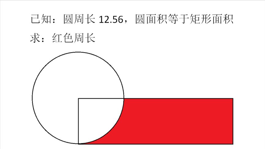 小升初数学:已知圆周长12.56,圆面积等于矩形面积,求红色周长