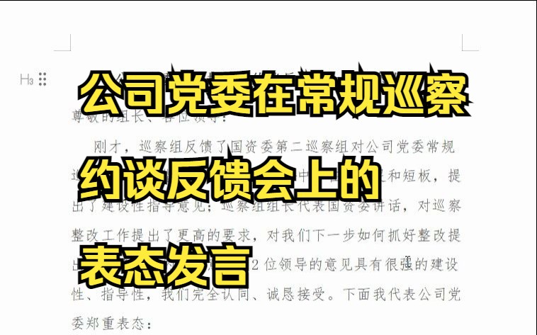 公司党委在常规巡察约谈反馈会上的表态发言