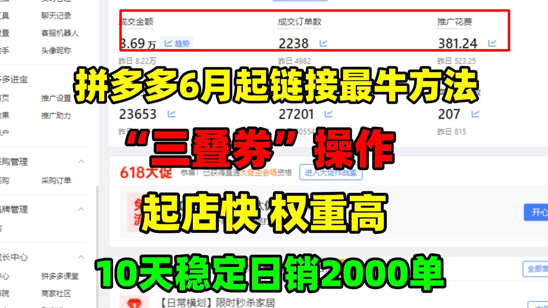 拼多多6月接老链接新链权重最高的起链接方法,“三叠券”操作,起店快...