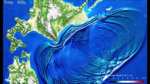 假设千岛海沟9.1M地震及海啸扩散的模拟