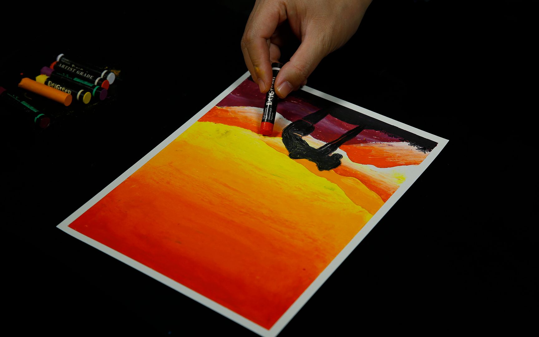 如何用油画棒画出惊艳的风景,超简单一学就会,油画棒作品第7天