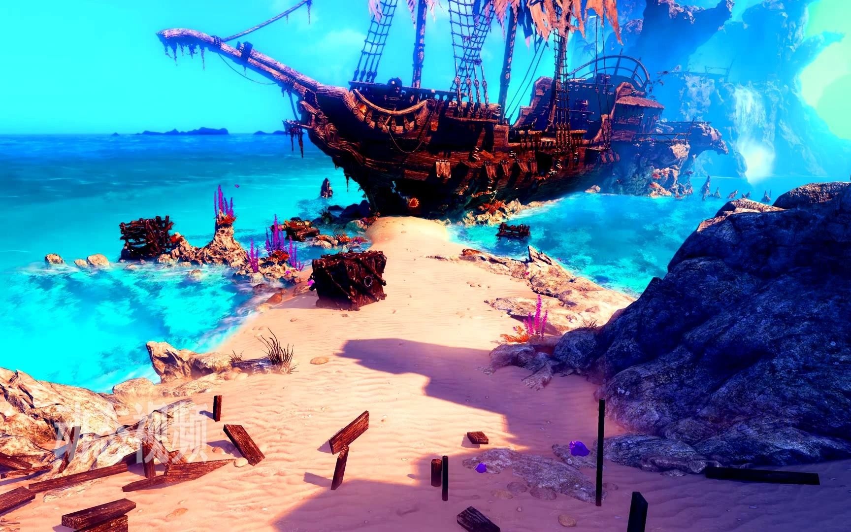 舞台视频 c897 2K高清画质古朴海盗船辽阔海洋孤岛二次元神话场景...