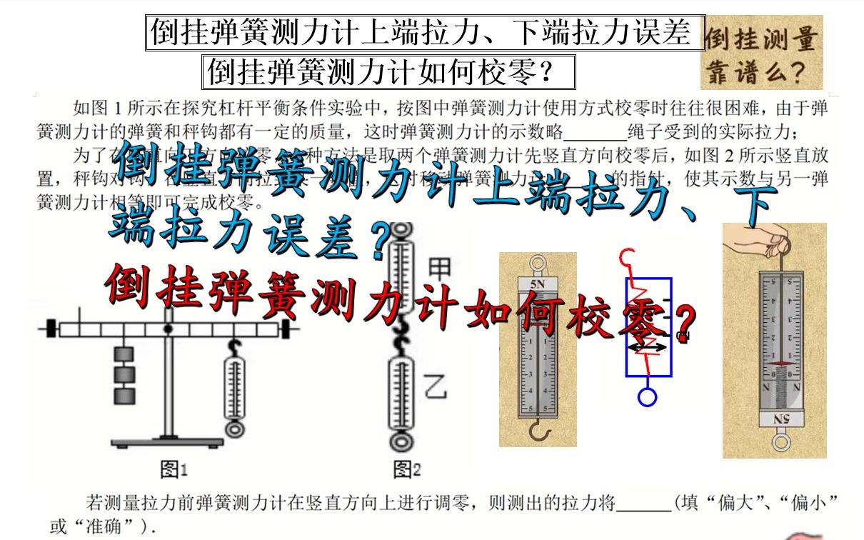 初二物理倒挂弹簧测力计误差?如何校零?(注意:上端拉力时不计弹簧与...