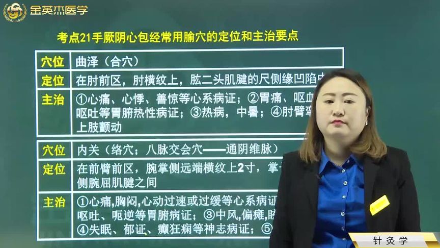 针灸学21手厥阴心包经:曲泽、内关、劳宫3个常用穴位的位置主治