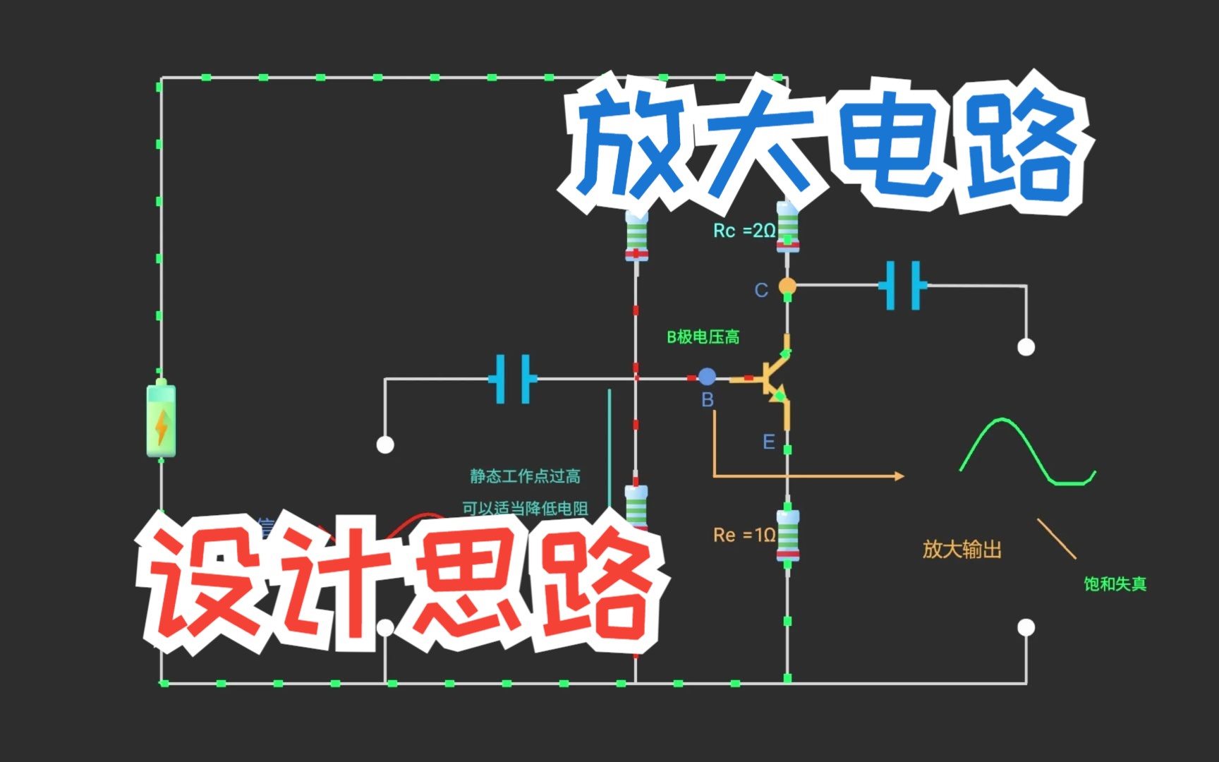 三极管放大电路 设计思路---截止失真、饱和失真--动画展示电路