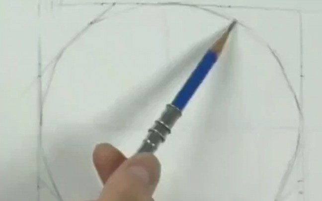[素描] 素描初级几何体自学视频:在素描正方形中切圆的方法步骤!素描...