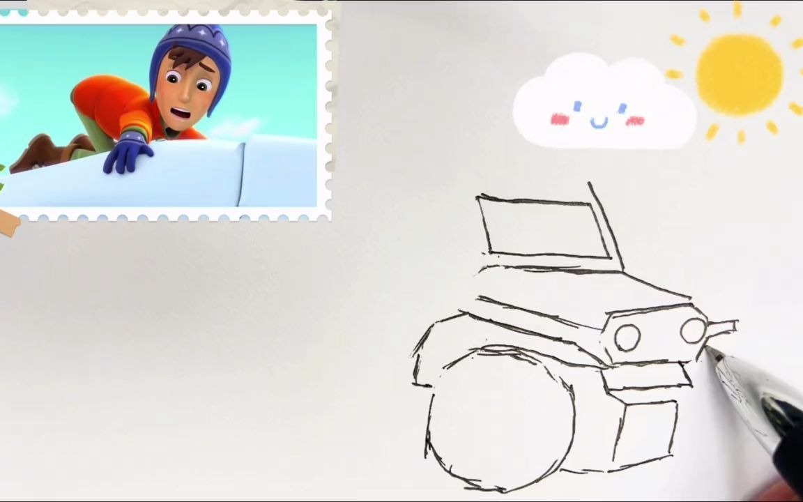 雪地车简笔画,跟着我一起这样画你也可以画那么好看,儿童绘画。