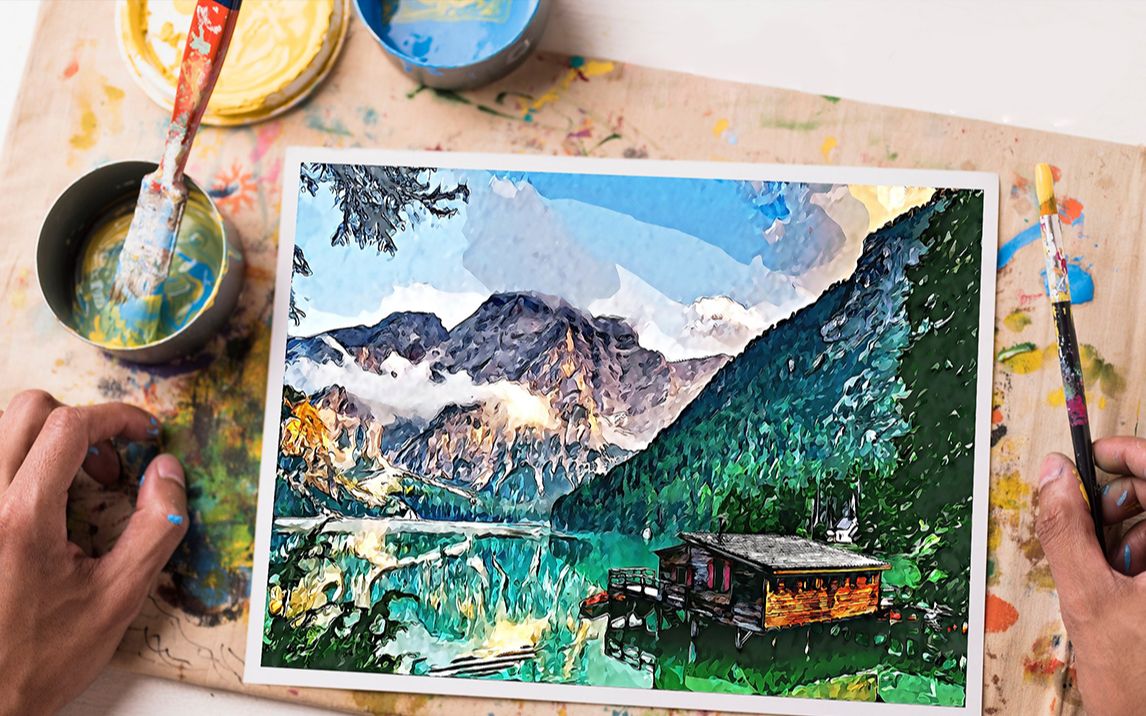 普通风景照片做成丙烯画艺术图片效果PS动作教程